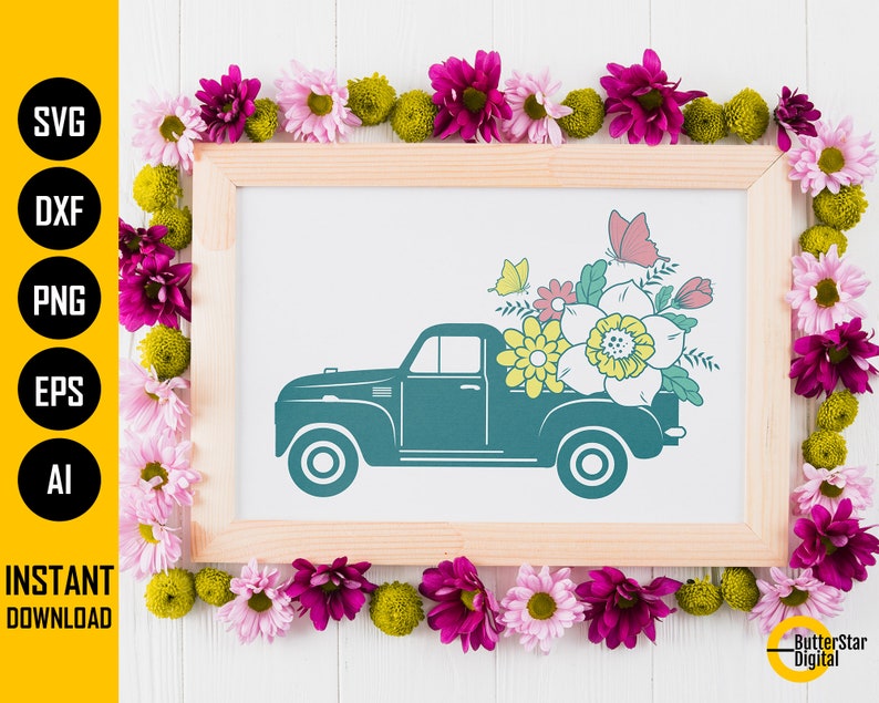 Spring Truck SVG | Easter SVG | Cute Flowers Butterflies Decor Shirt ...