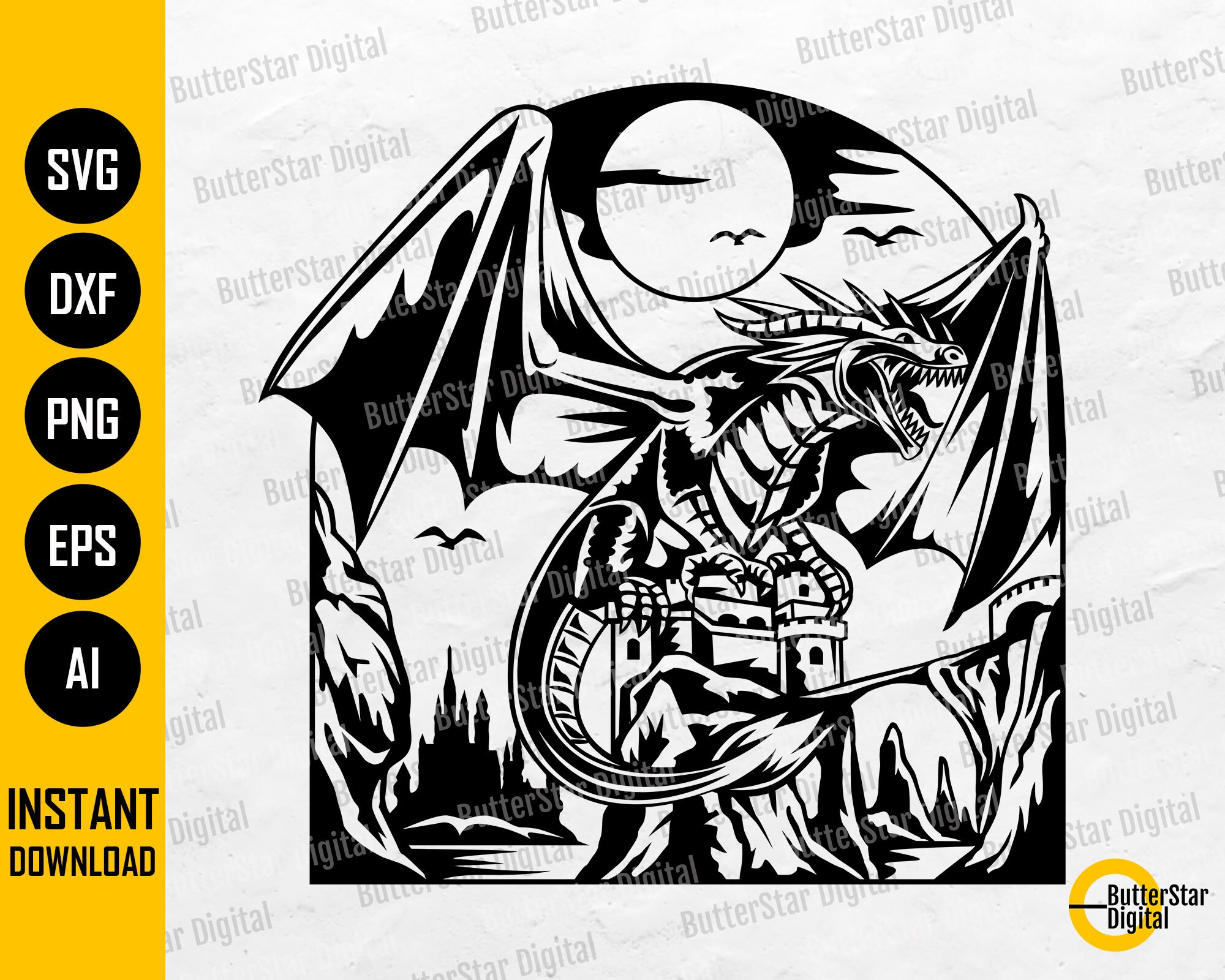 Drachen auf Burg SVG | Mittelalter SVG | Ritter SVG | Ritter Svg | Cricut Plotterdateien ...