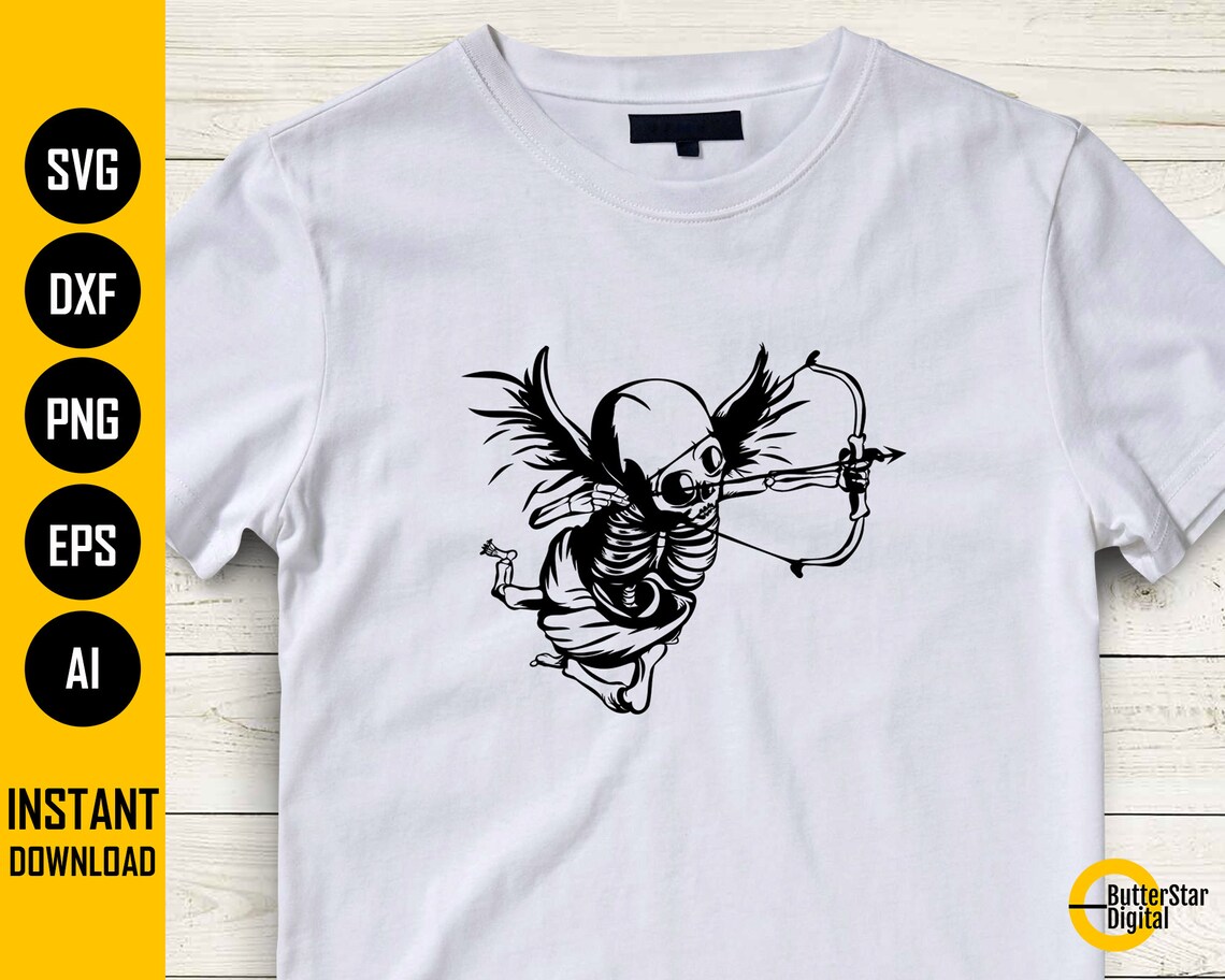 Skeleton Cupid SVG | Gothic Angel Tattoo Decal T-shirt Wall Art ...