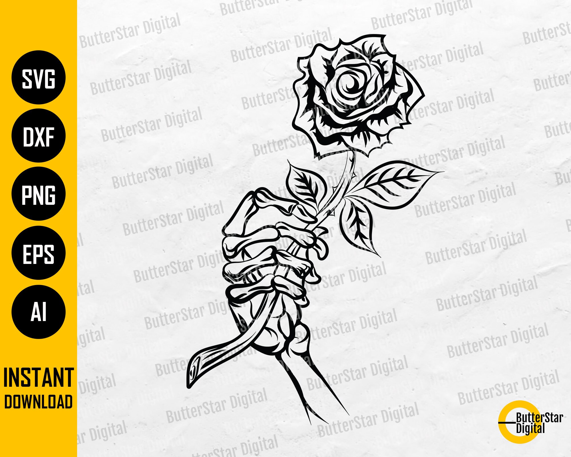 Skeleton Hand Rose SVG Bone Flower Traditional Tattoo Decal - Etsy