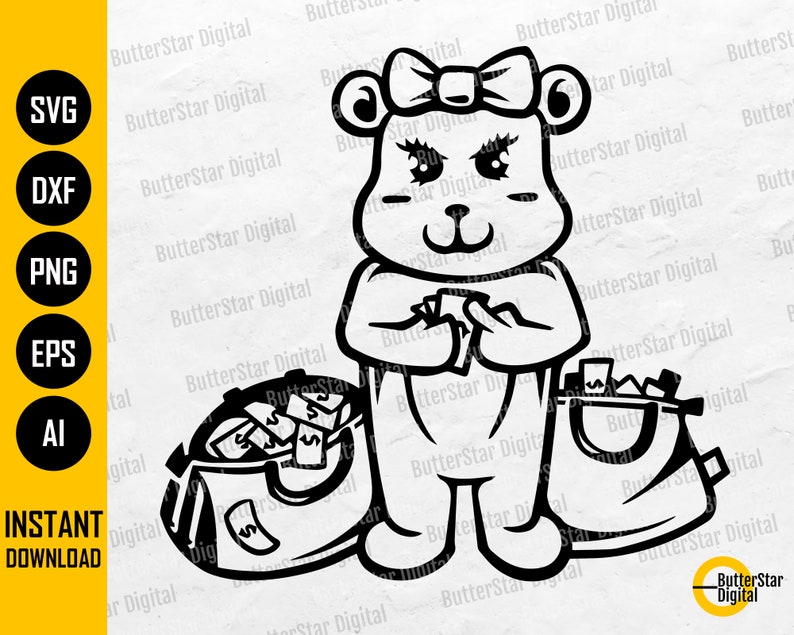 Teddy Bear Girl Money Bags SVG Counting Cash SVG Rich - Etsy