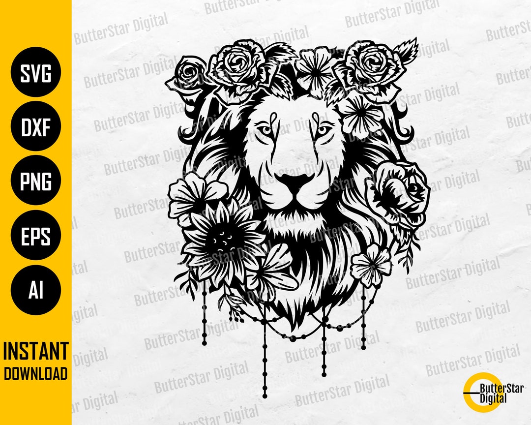 Floral Lion SVG | Lion Face SVG | Cute Boho T-shirt Decal Stencil Vinyl ...