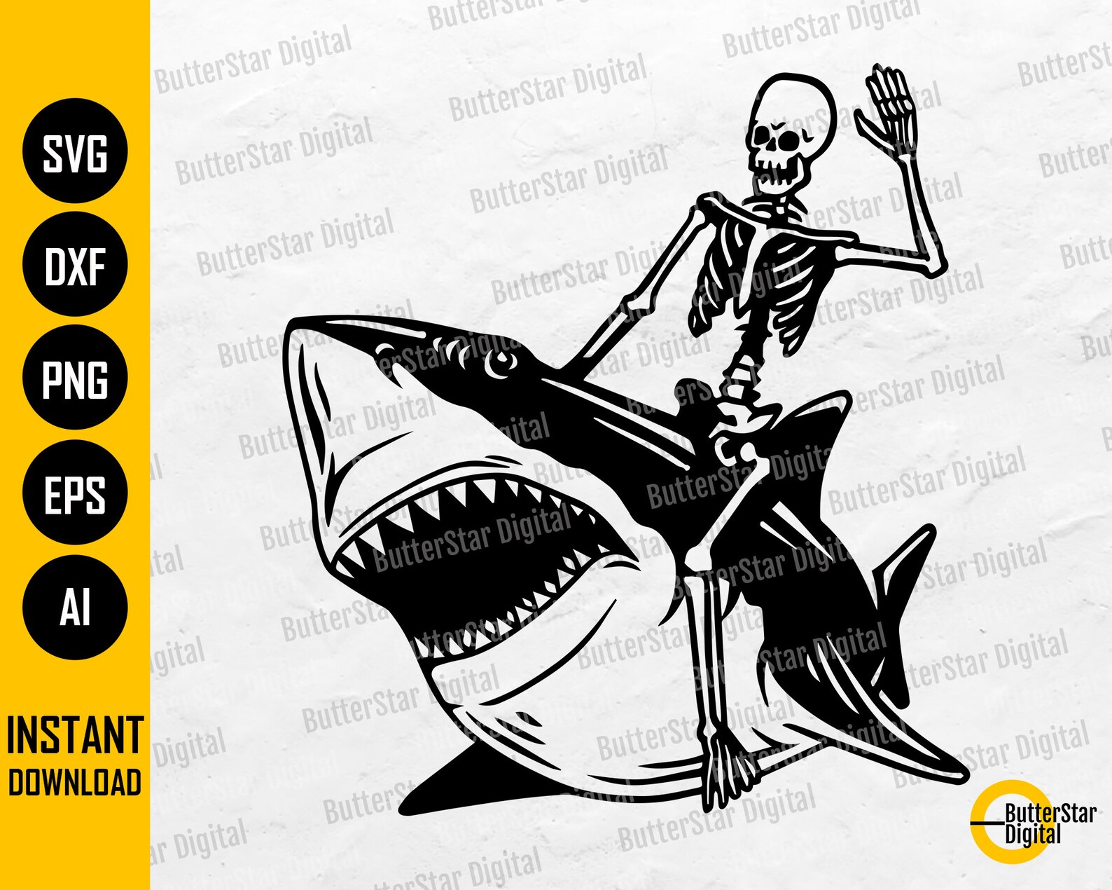 Skeleton Riding Shark SVG | Cute Funny Ocean Sticker Decal T-shirt ...