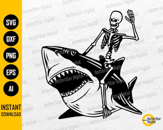 Skeleton Riding Shark SVG Cute Funny Ocean Sticker Decal | Etsy
