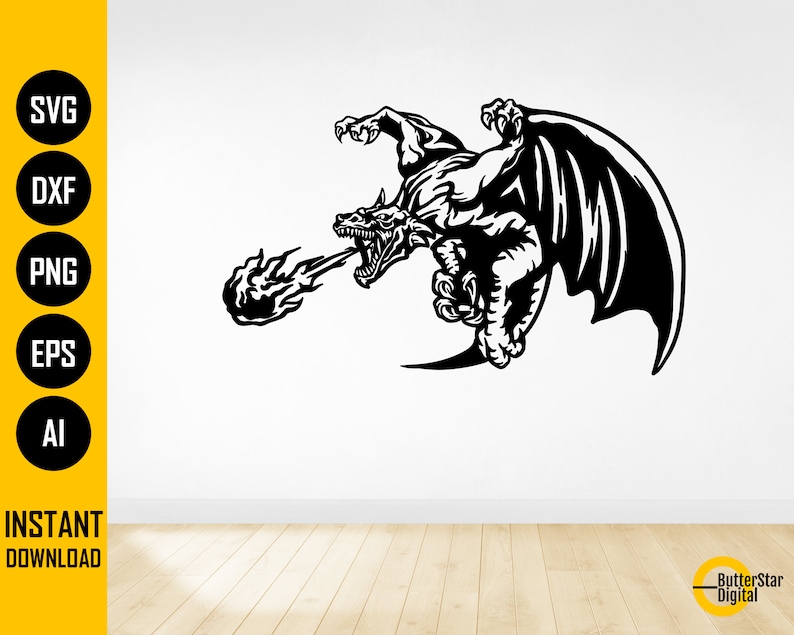 Feuer atmend Drache SVG | Fantasy SVG | Fabeltier SVG | Cricut Plotterdatei Silhouette ...