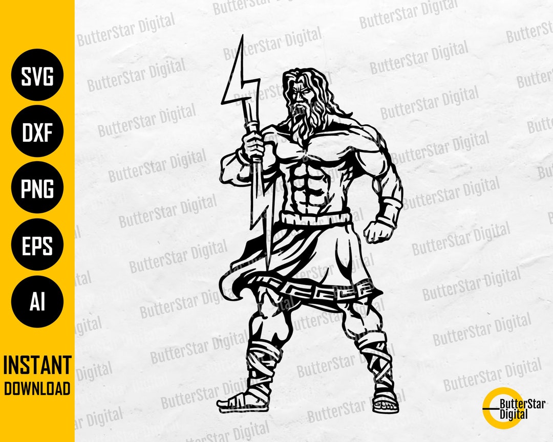 Zeus With Lightning Bolt SVG | Greek Roman Olympian Deity Titan Sky ...