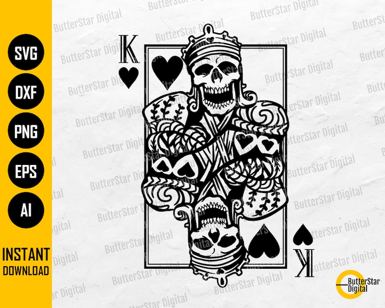 Skeleton King of Hearts SVG | Gothic Playing Cards Decal Shirt Tattoo ...
