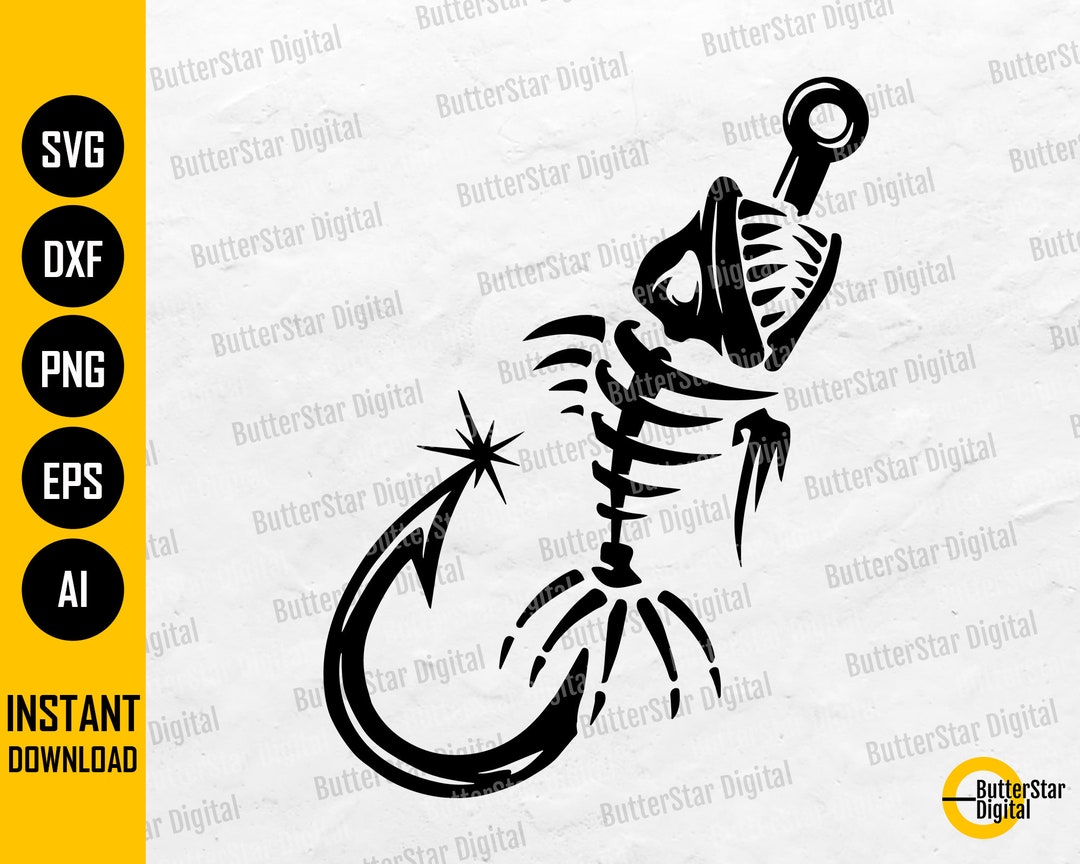 Skeleton Fishing Hook SVG | Bass Fish SVG | Cool Fisher T-shirt Decal ...
