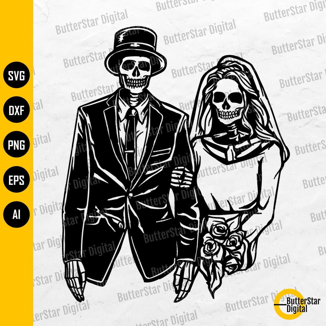 Skeleton Wedding SVG | Dead Lovers SVG | Halloween Gothic Bride Groom ...