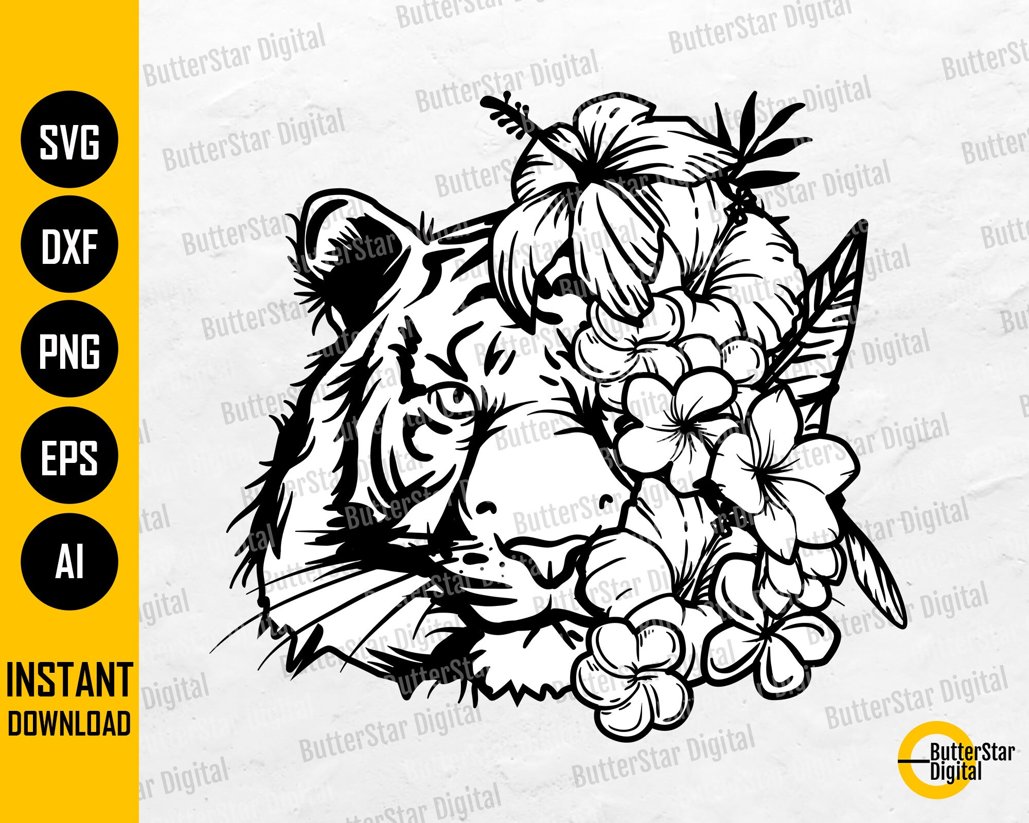 Floral Tiger SVG Tigress SVG Flower Animal SVG Tiger - Etsy