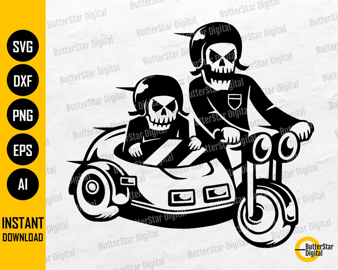 Skeleton Motorcycle Sidecar SVG | Riding Motorbike SVG | Biker T-shirt ...