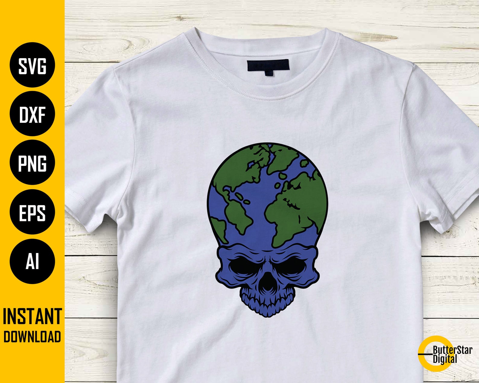 Skull Earth PNG Globe PNG Space T-shirt Sticker - Etsy