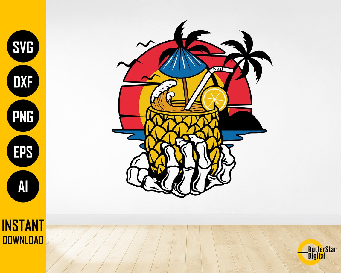 Tropical Skeleton Hand PNG Cocktail SVG Sea Waves Drink - Etsy