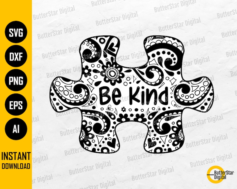 Be Kind SVG Autism Awareness SVG Mandala Puzzle Piece SVG - Etsy