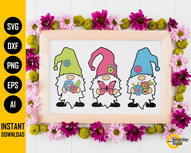 Spring Gnomes SVG | Easter SVG | Cute Gnome With Flowers Butterfly ...