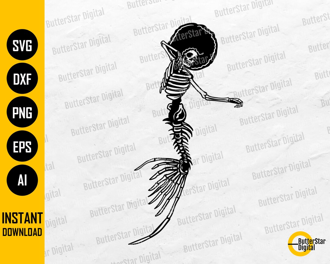 Afro Mermaid Skeleton SVG | Gothic SVG | Sea Monster SVG | Cricut ...