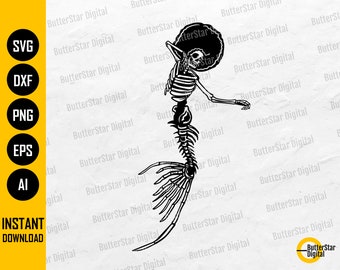 Mermaid Skeleton With Fish Svg File Mermaid Svg Gothic Svg Sea Monster ...