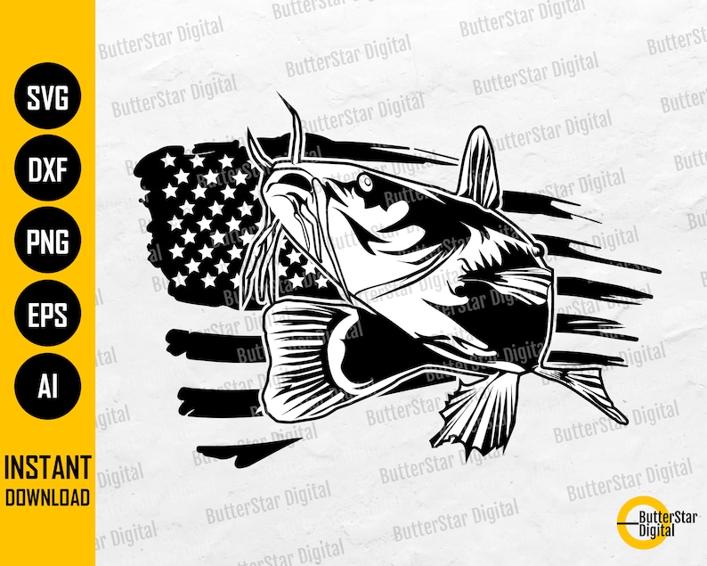 US Catfish SVG | USA Catfish Fishing Svg | Cat Fish T-shirt Decals ...