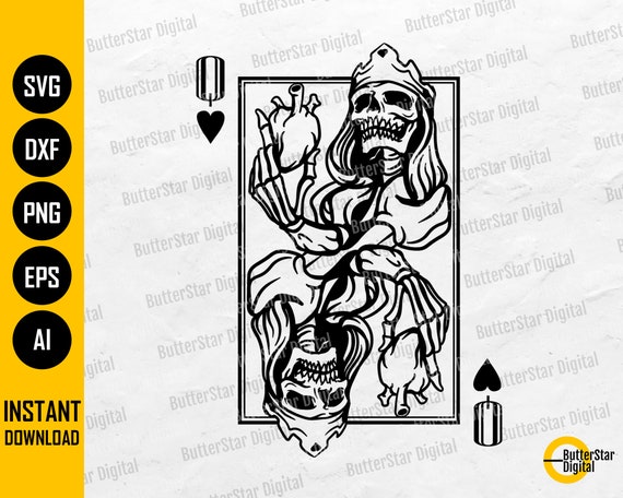 Skeleton Queen of Hearts SVG Gothic Playing Cards Decal - Etsy