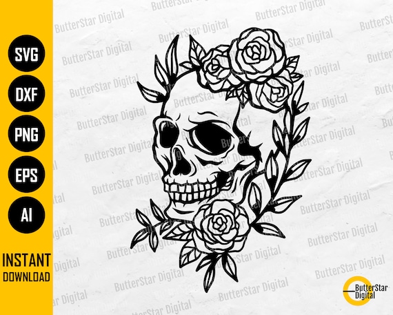 Flower Skull SVG Floral Skeleton SVG Gothic T-shirt Decal - Etsy