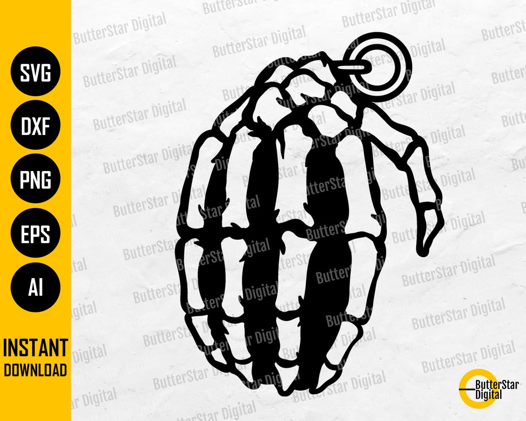 Skeleton Hand Grenade SVG | Weapon SVG | Military T-shirt Decal Graphics | Cricut Cut Files ...