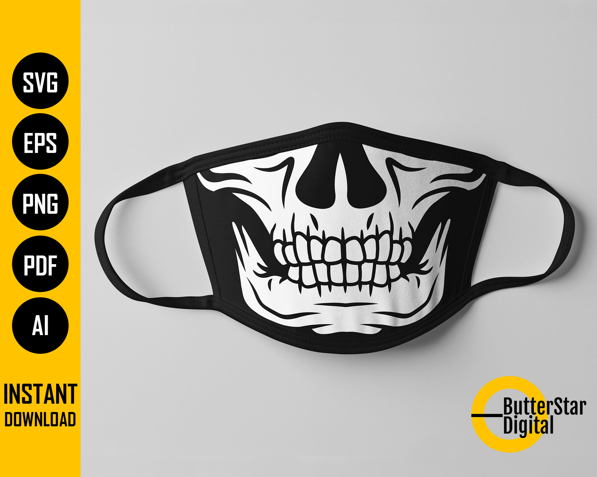 Big Skull Jaw Face Mask SVG / Skeleton Mouth Facemask / Bones Mask ...