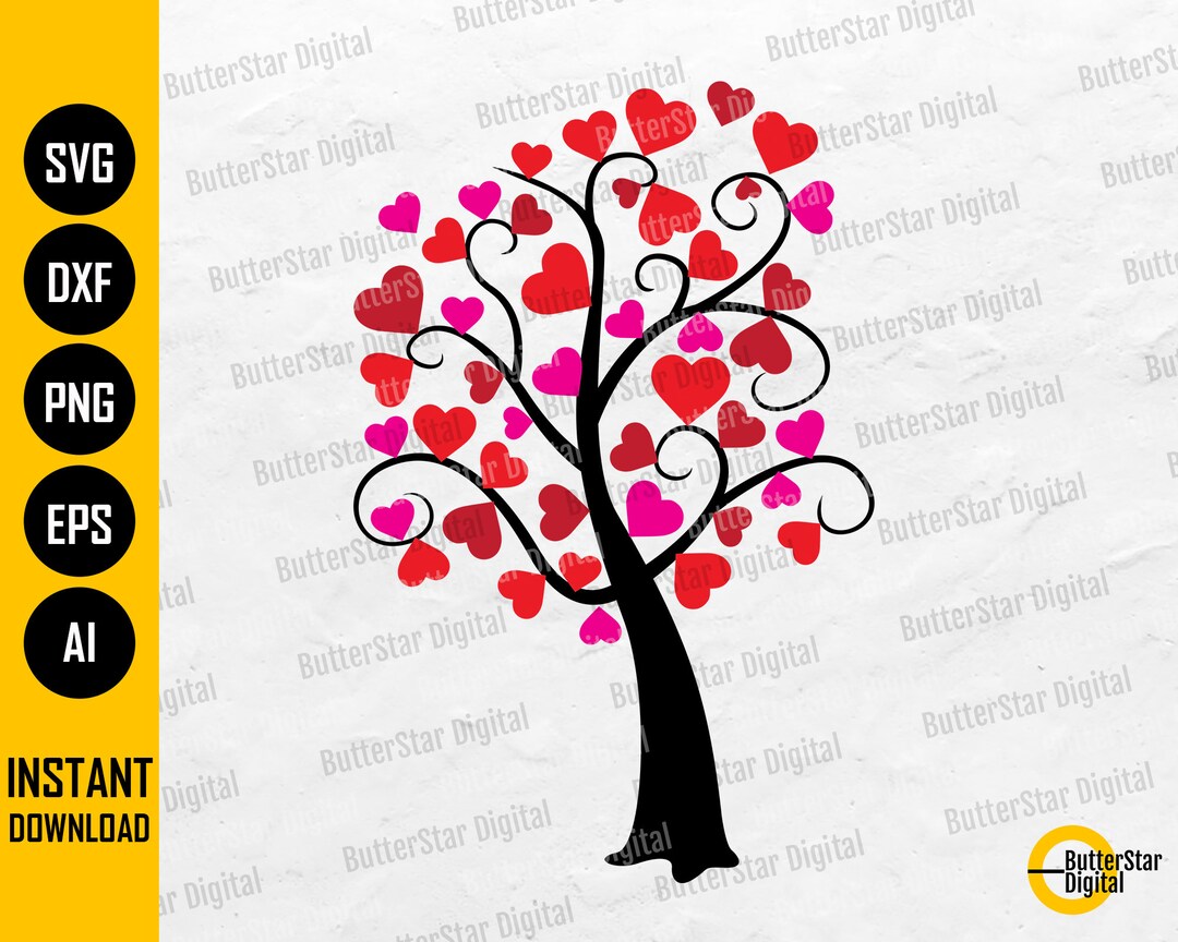 Hearts Tree SVG | Cute Heart Leaves Gift Card Shirt Decor Wall Art ...
