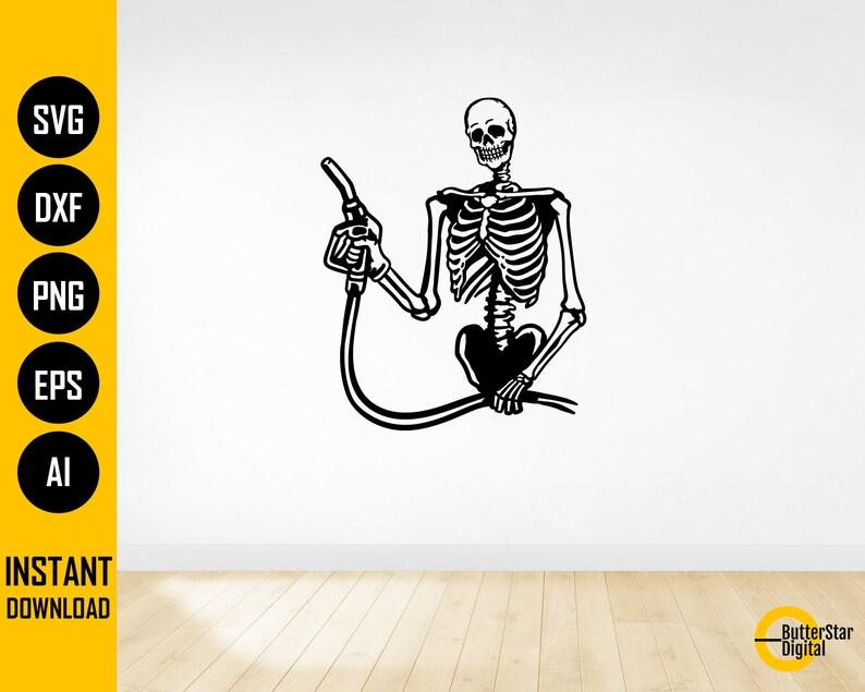 Skeleton With Gas Nozzle SVG | Awesome Skull T-shirt Decal Sticker ...