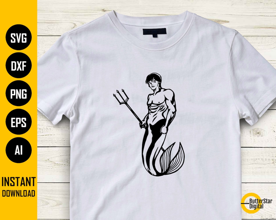Merman SVG Male Mermaid SVG Trident SVG Poseidon Svg - Etsy Hong Kong