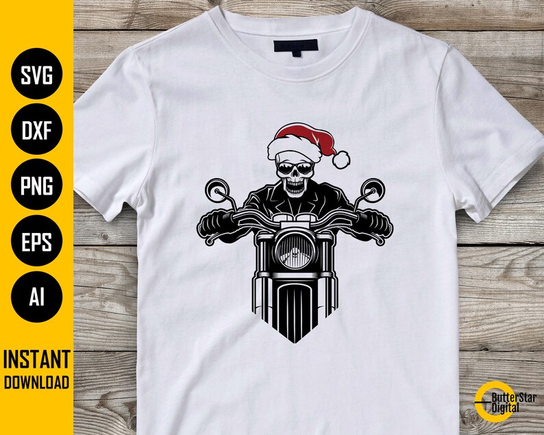Biker Skull Santa SVG | Christmas Holiday Winter | Motorcycle Motorbike ...