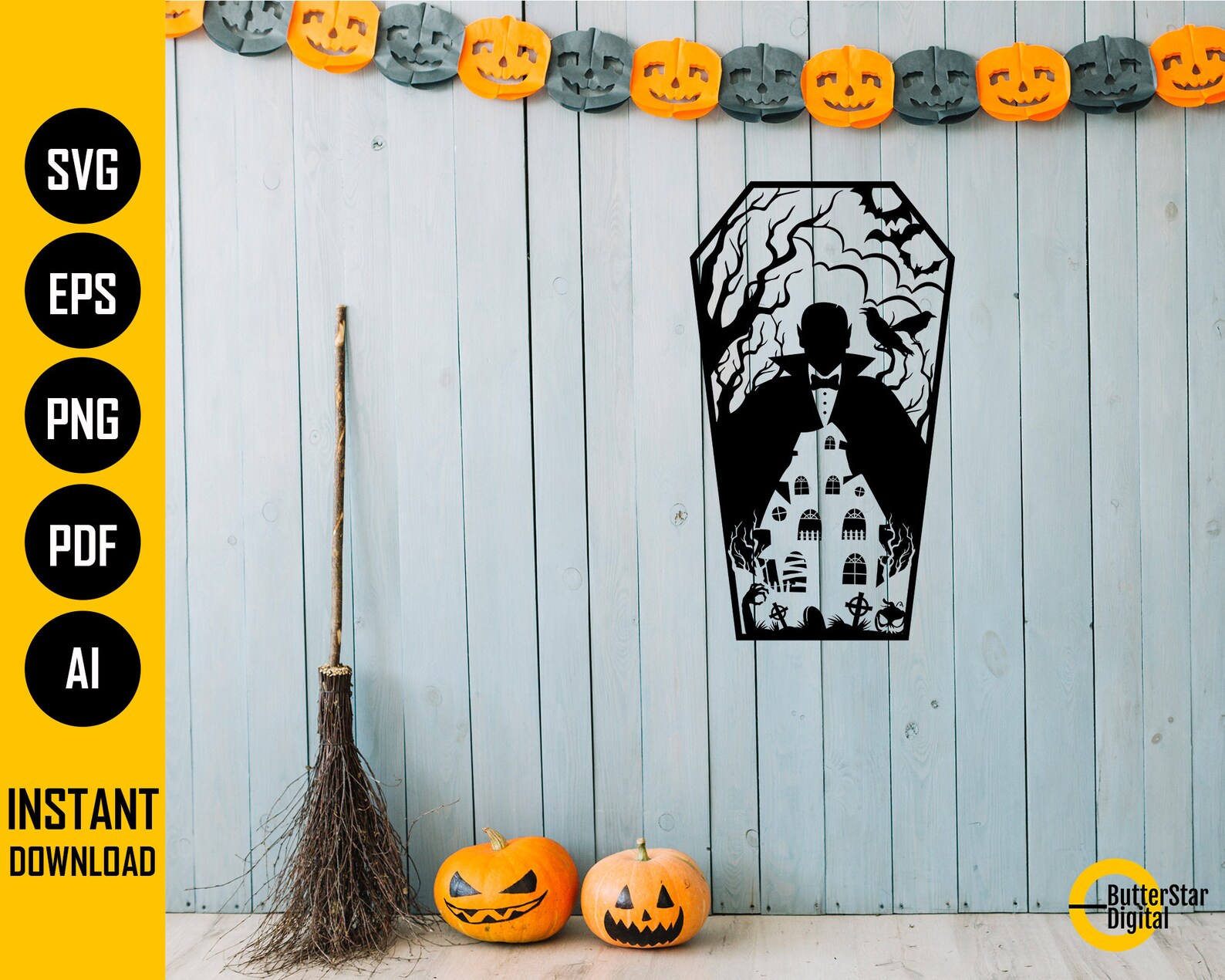 Vampire Coffin SVG | Halloween Casket Decor | Home Wall Monster Decal ...