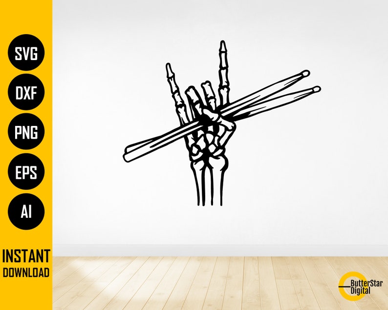 Skeleton Hand With Drumsticks SVG Drummer SVG Rock and - Etsy