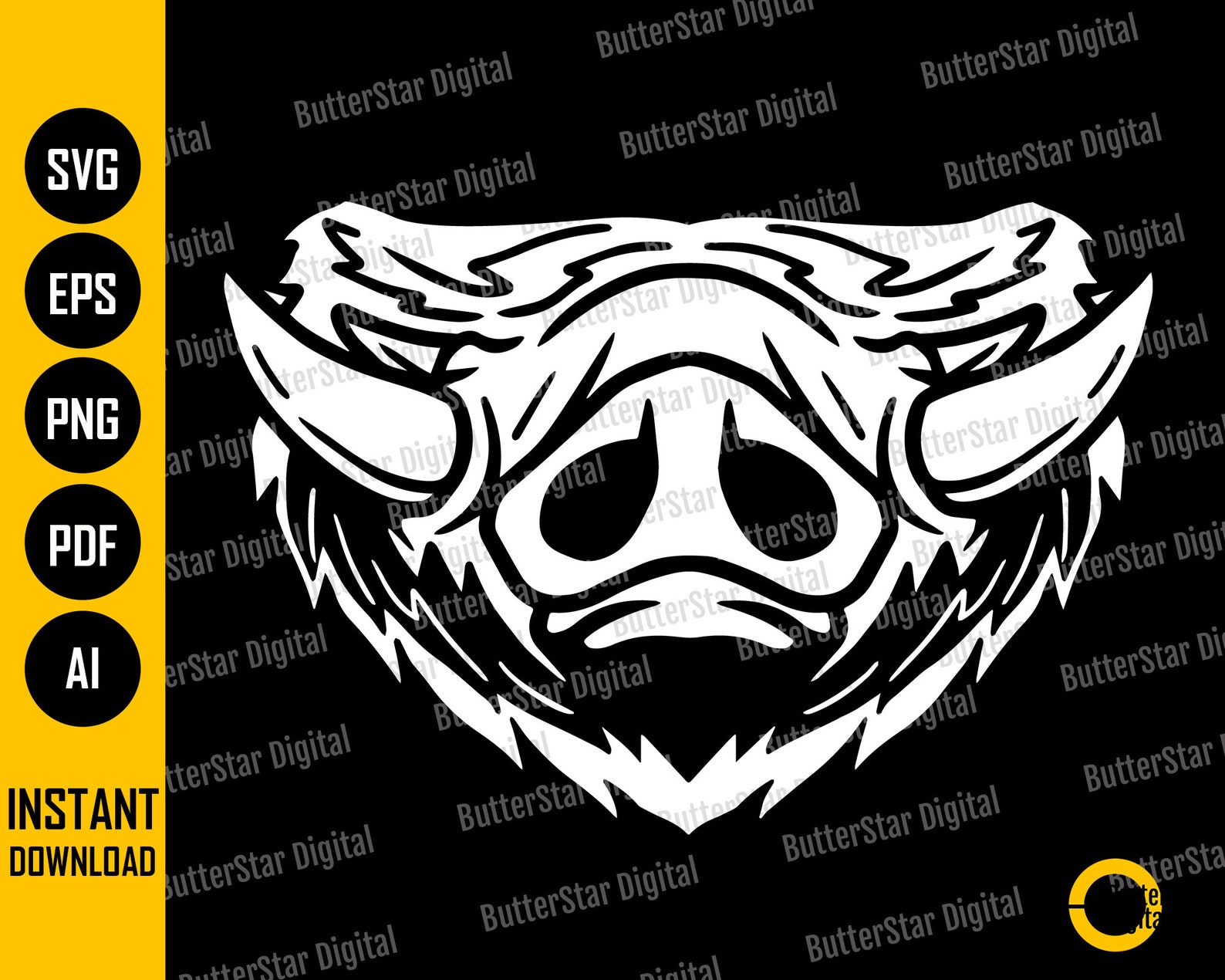 Wild Boar Face Mask SVG | Hog Tusk Facemask | Pig Mouth Covering ...