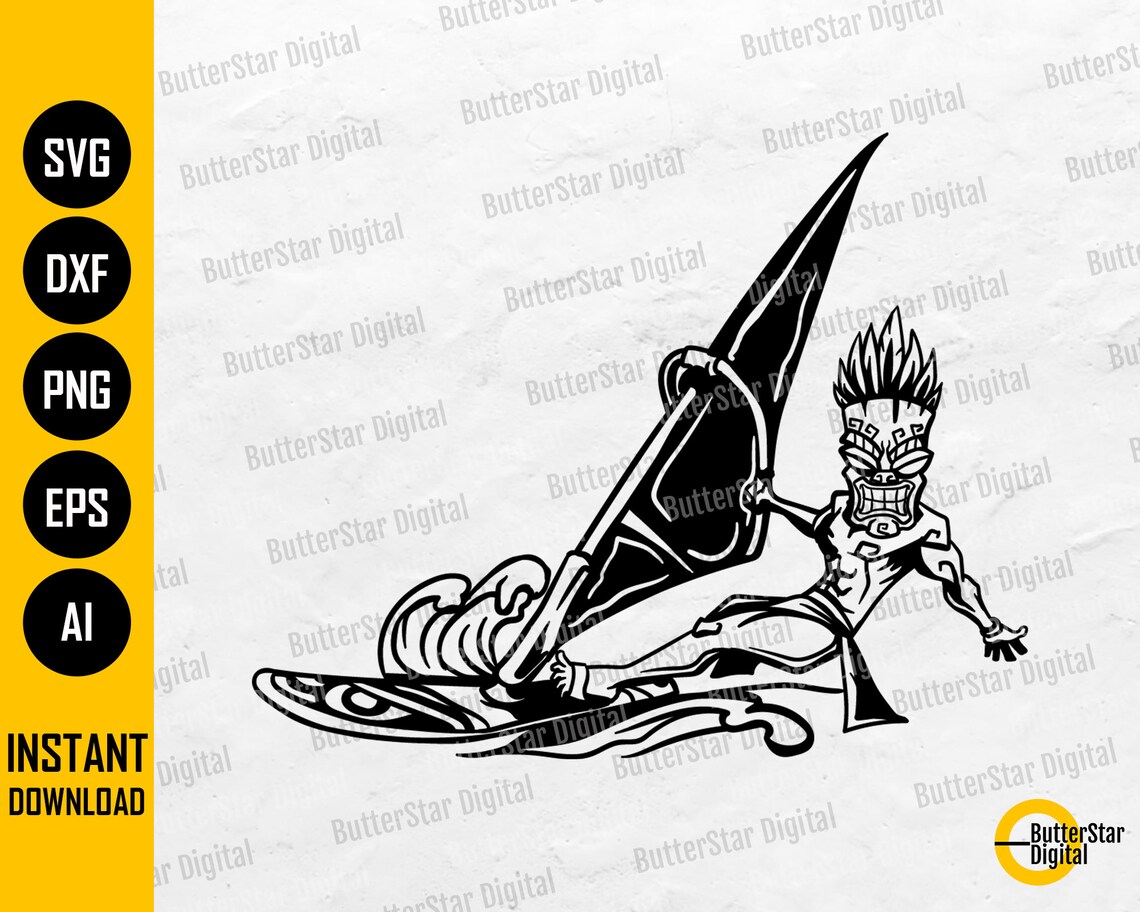 Tiki Man Windsurfing SVG | Tiki SVG | Surf Waves Hawaiian Sea Ocean ...