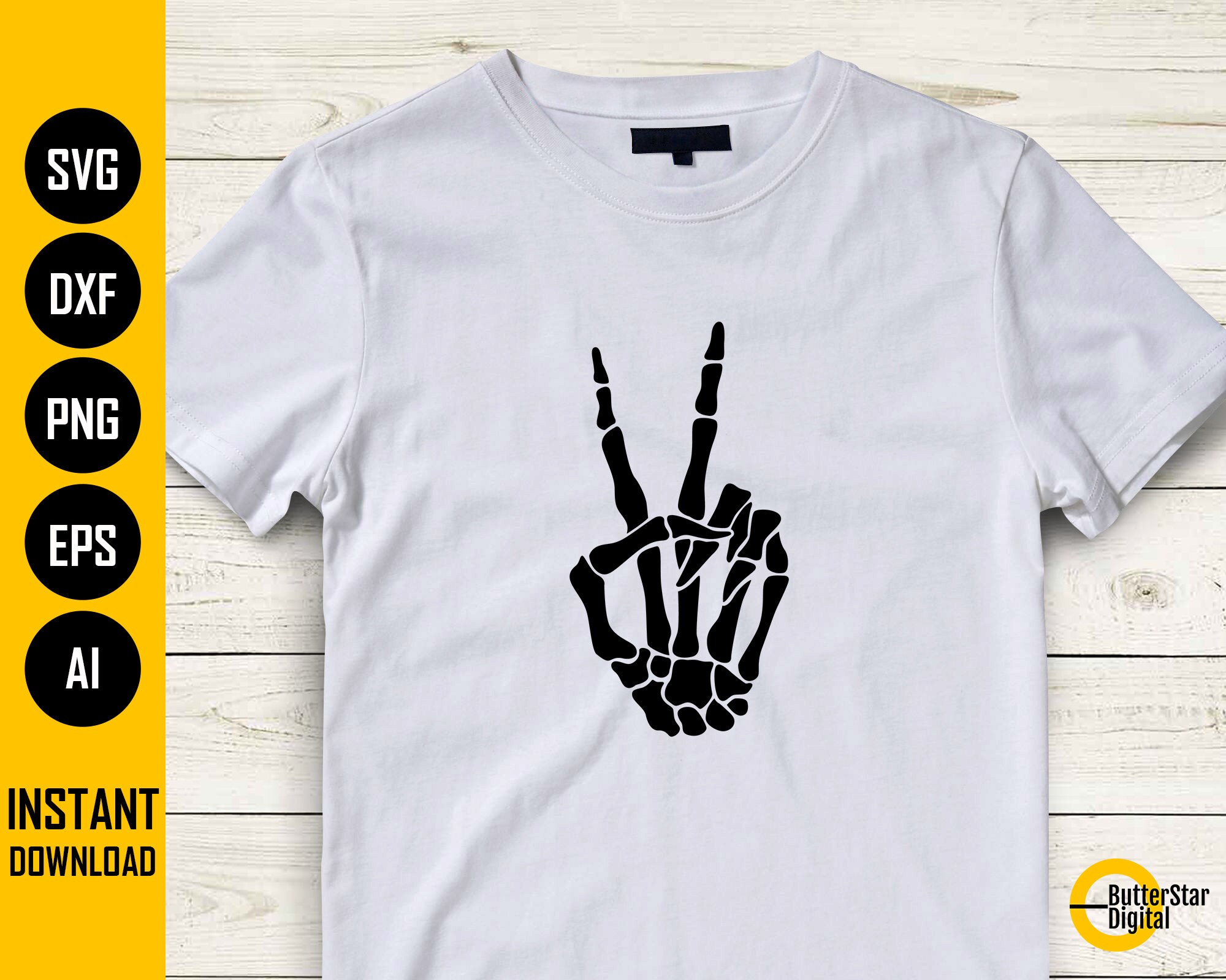 Skeleton Hand Peace Sign SVG Bones Tattoo Decal T-shirt - Etsy