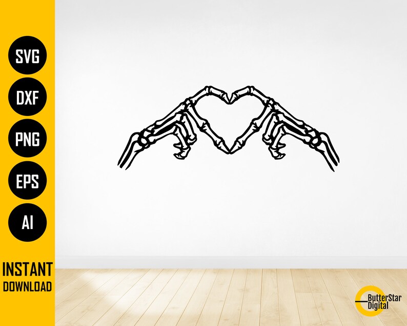 Skeleton Finger Heart Sign SVG Bones Tattoo Decal T-shirt - Etsy
