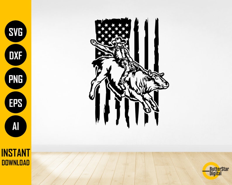 US Rodeo SVG American Bull Rider Svg USA Flag Cowboy - Etsy