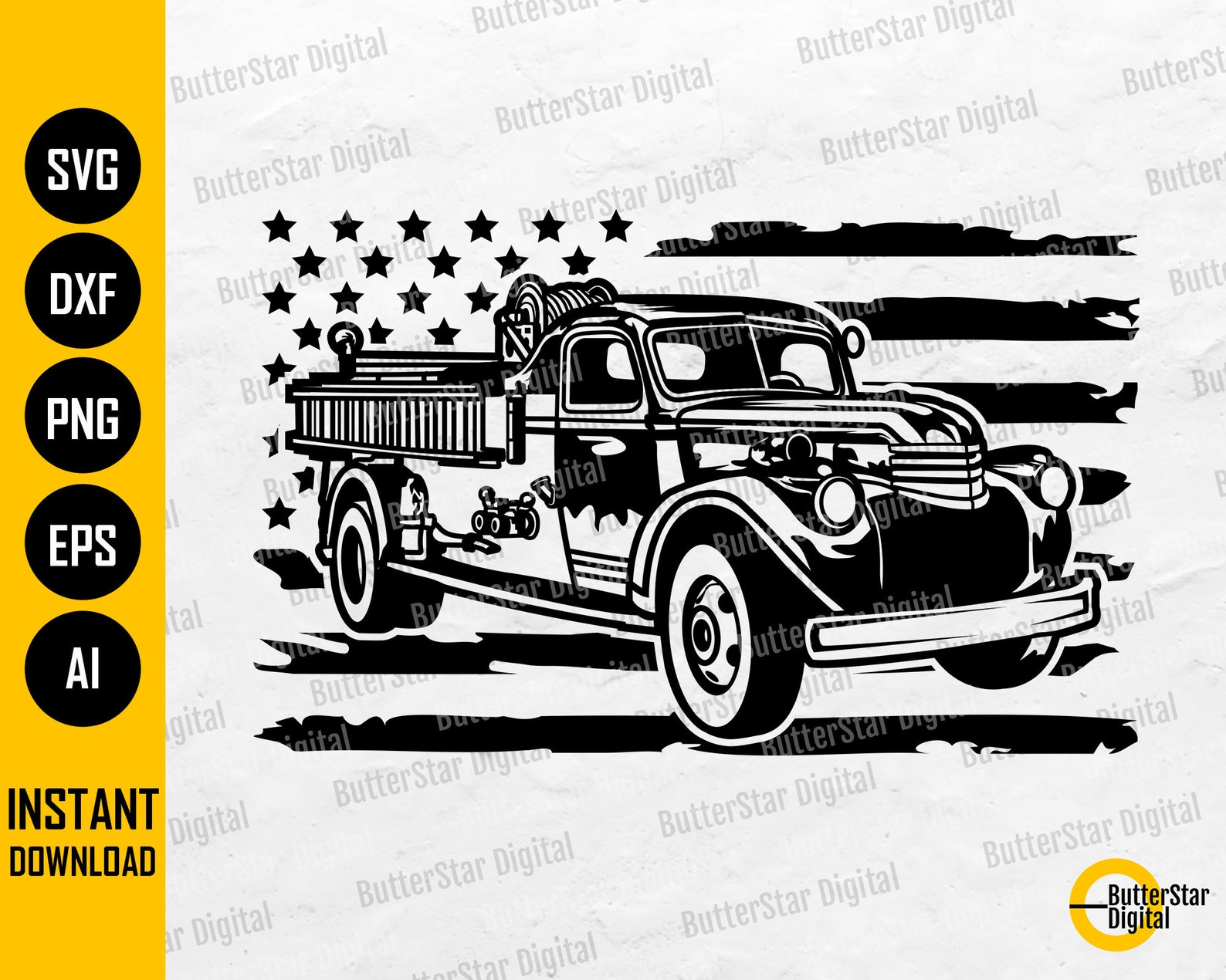 US Vintage Firetruck SVG | American Firefighter SVG | Fireman T-shirt ...