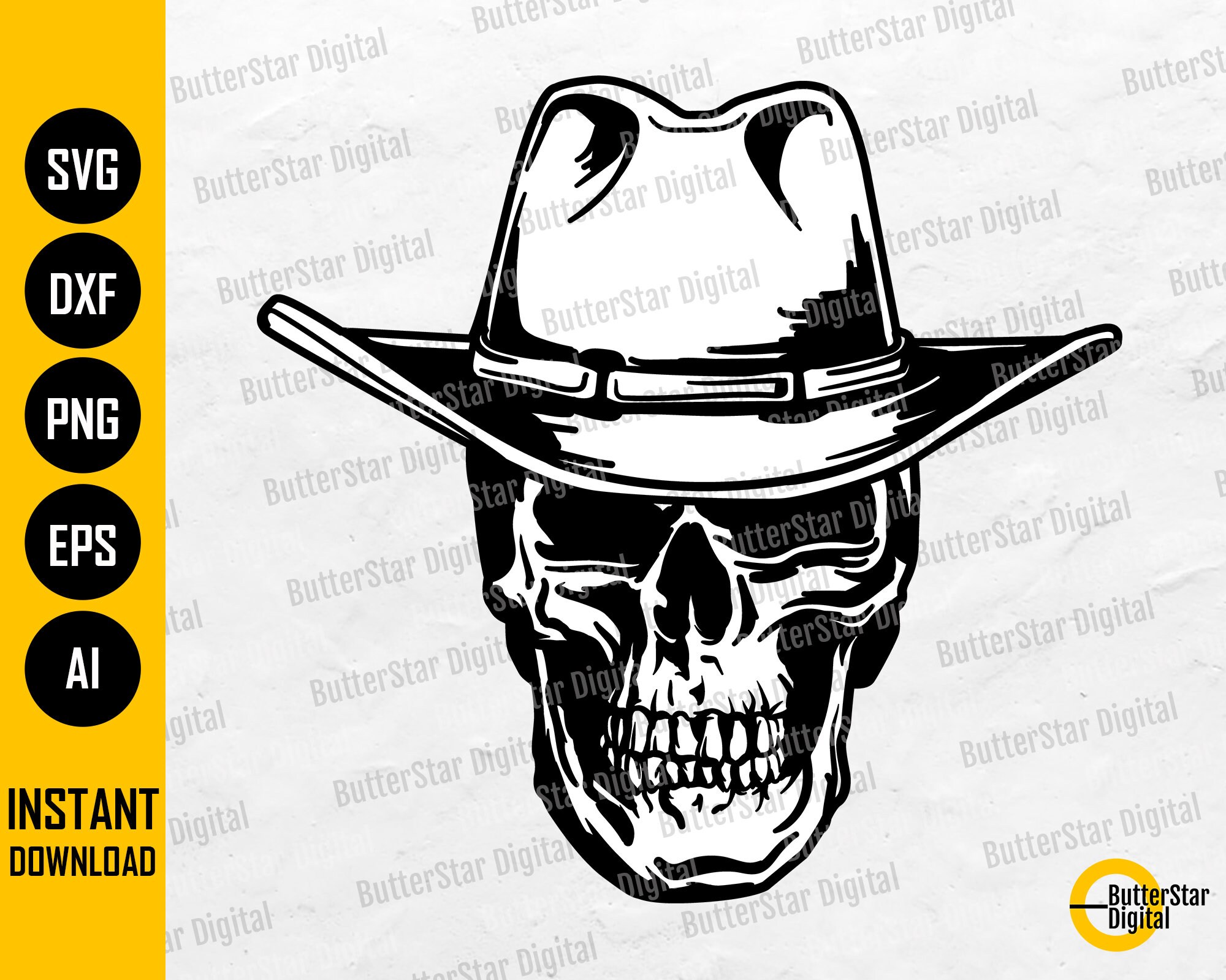 Cowboy Skull SVG | Outlaw Sheriff Wild West Rodeo Ranch Western Country ...