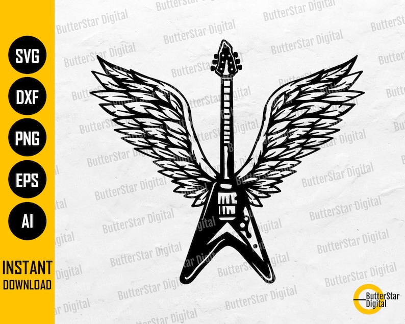 Guitar Angel Wings SVG Rock and Roll SVG Music SVG Heavy - Etsy