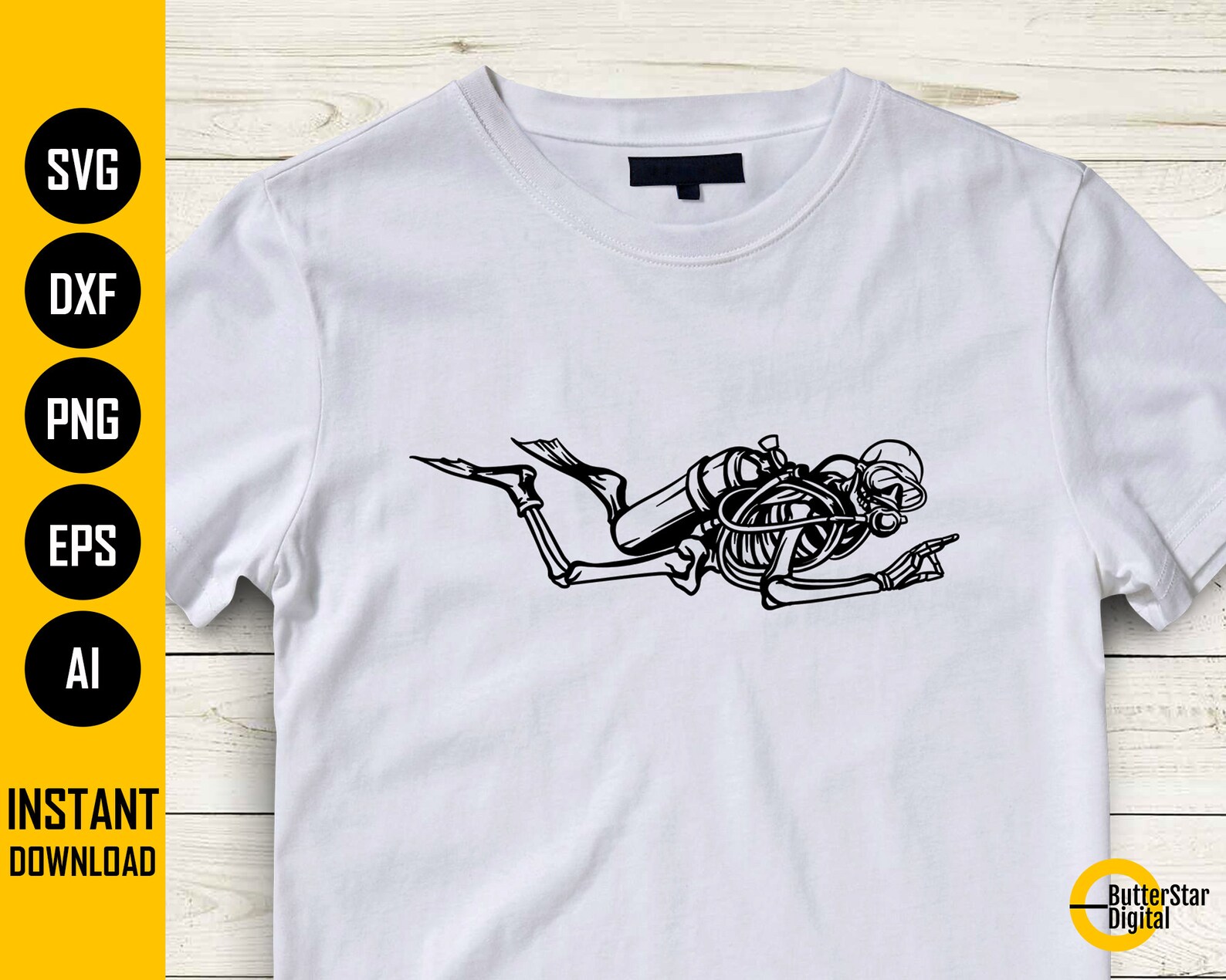 Skeleton Scuba Diver SVG Oxygen Tank SVG Diving T-shirt - Etsy
