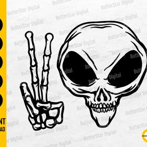 Alien Peace Sign SVG Skeleton Hand SVG Alien Decal Shirt Graphics ...