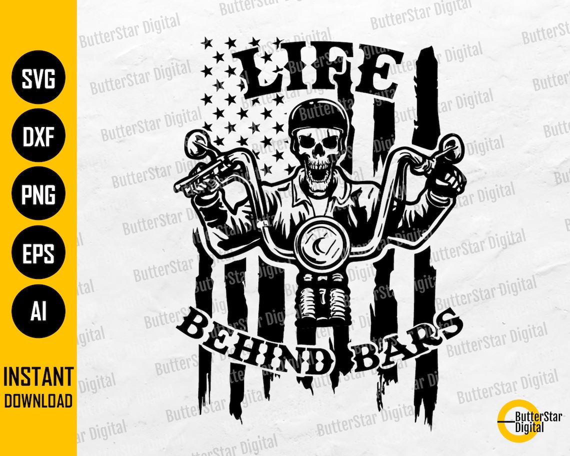 USA Life Behind Bars SVG | Skeleton American Biker SVG | Motorcycle T ...