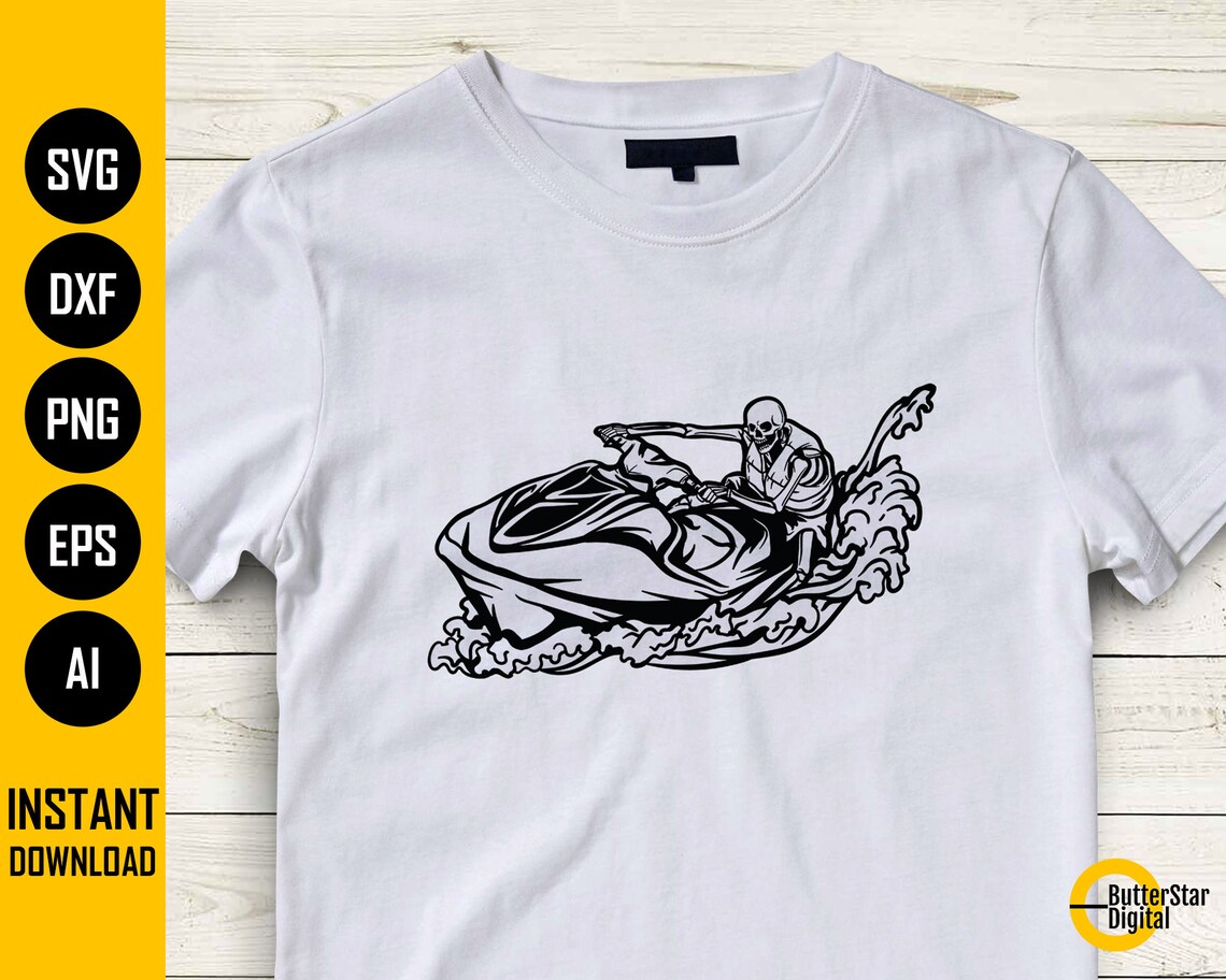 Skeleton Driving Jetski SVG | Waverunner SVG | Waves Sea Ocean Fun ...