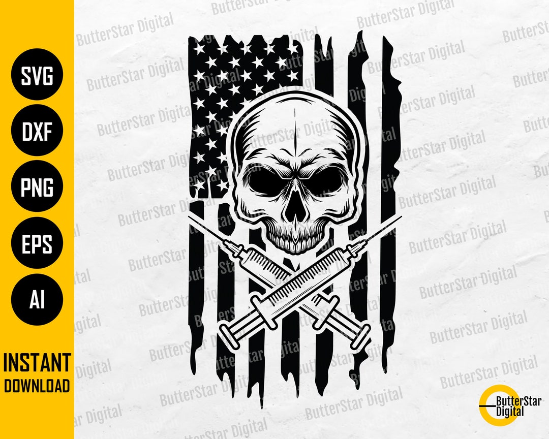 US Skull Syringe SVG USA Crossbones Svg American Medical Decals Shirt ...