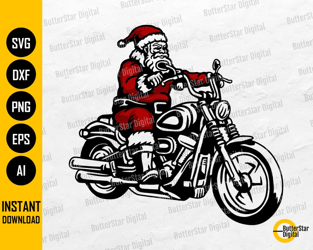 Biker Santa SVG Cute Funny Christmas SVG Cool Santa Claus Riding ...