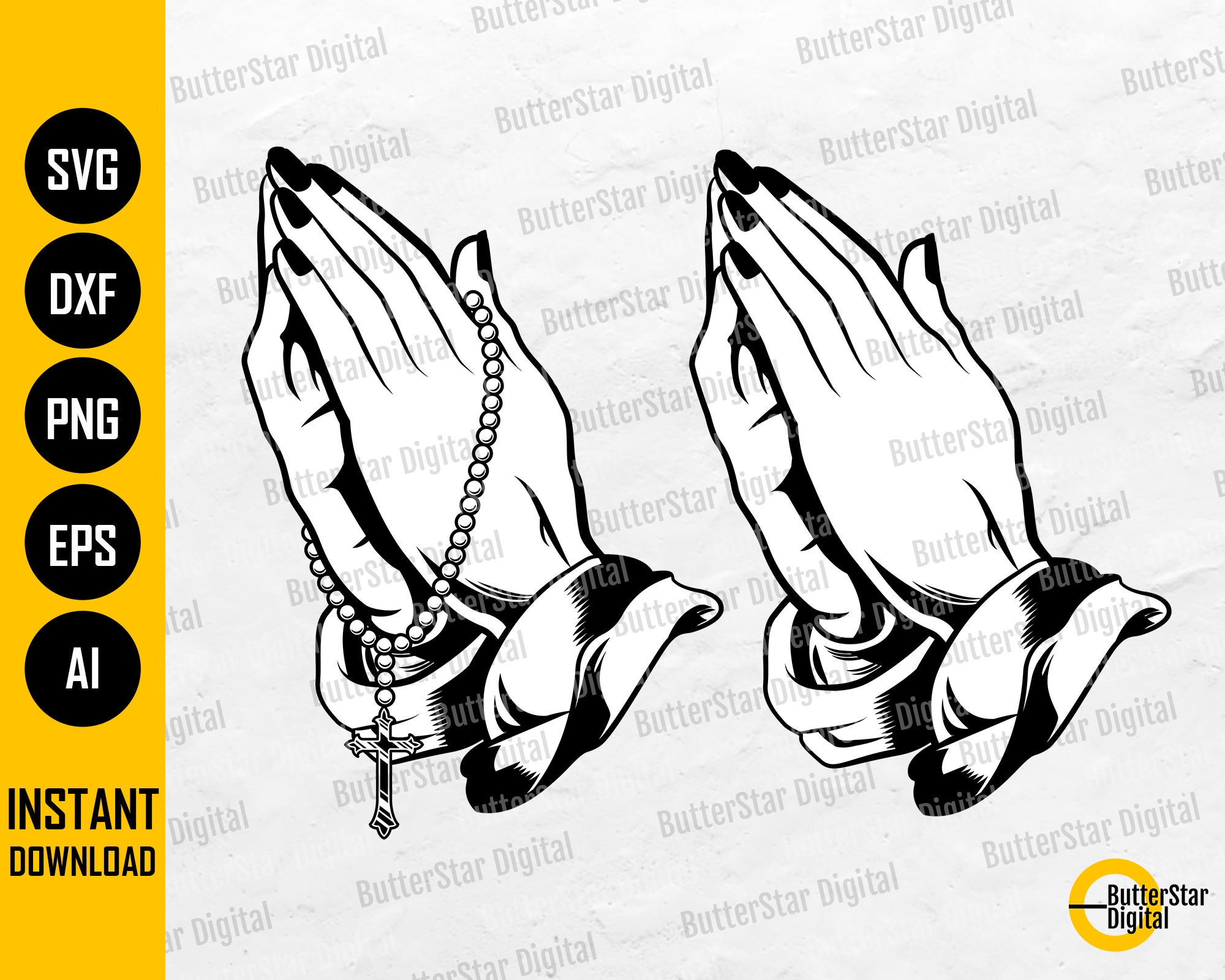 Praying Hands With Rosary Vector