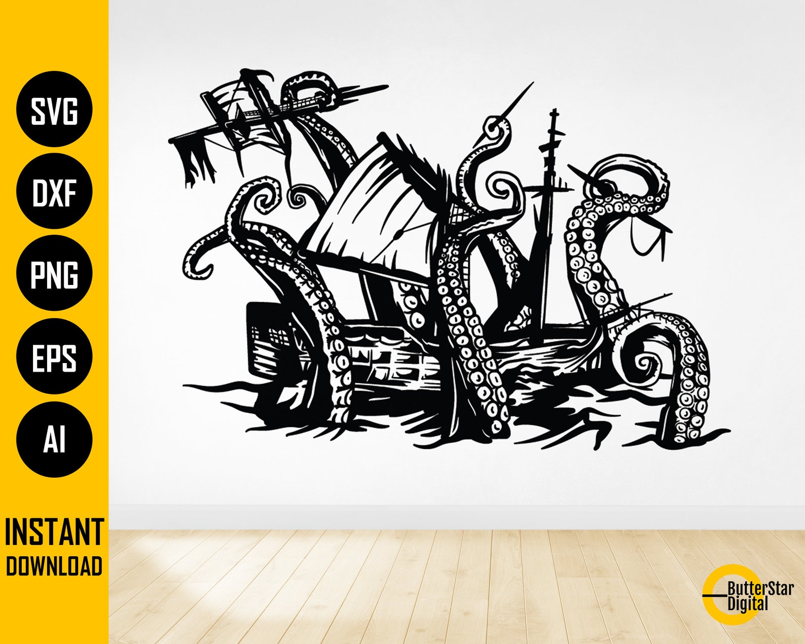 Kraken SVG | Tentacles SVG | Ocean Sea Monster Wall Art Vinyl Decal ...