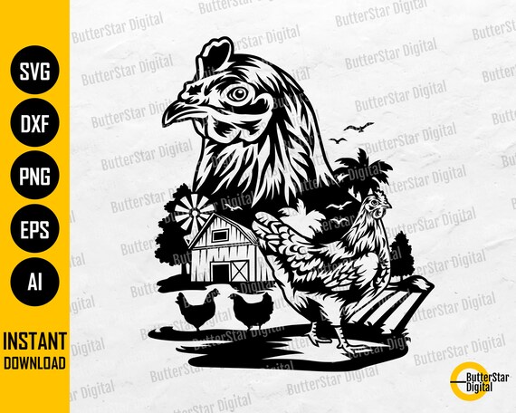 Silueta De Gallina Con Pollitos