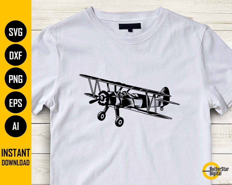 Biplane SVG Vintage Plane SVG Single Prop Airplane Decal | Etsy